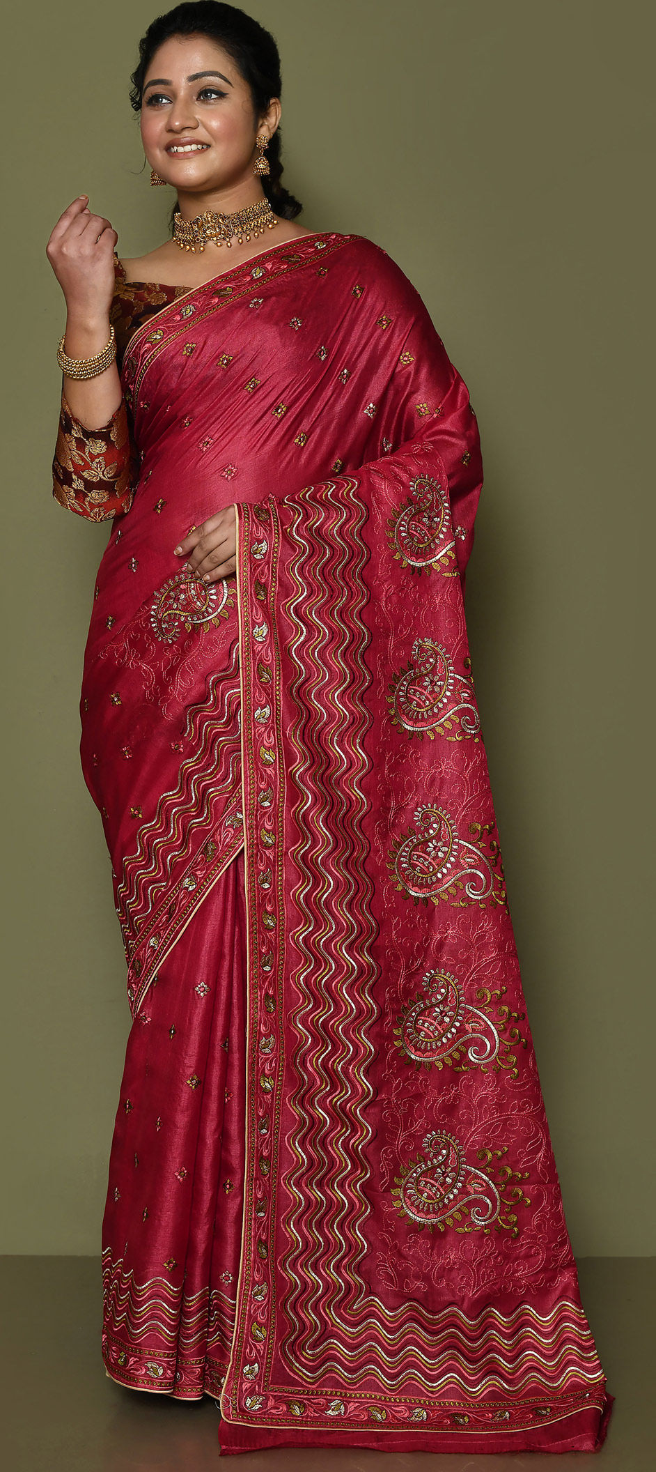 Reception, Traditional, Wedding Red and Maroon color Banarasi Silk ...