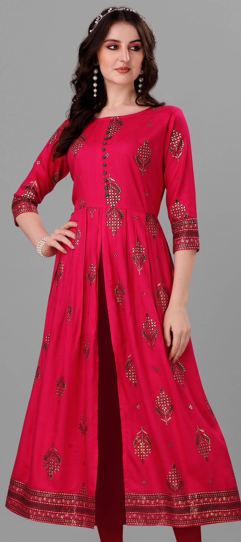 Casual Pink and Majenta color Rayon fabric Kurti : 1854018