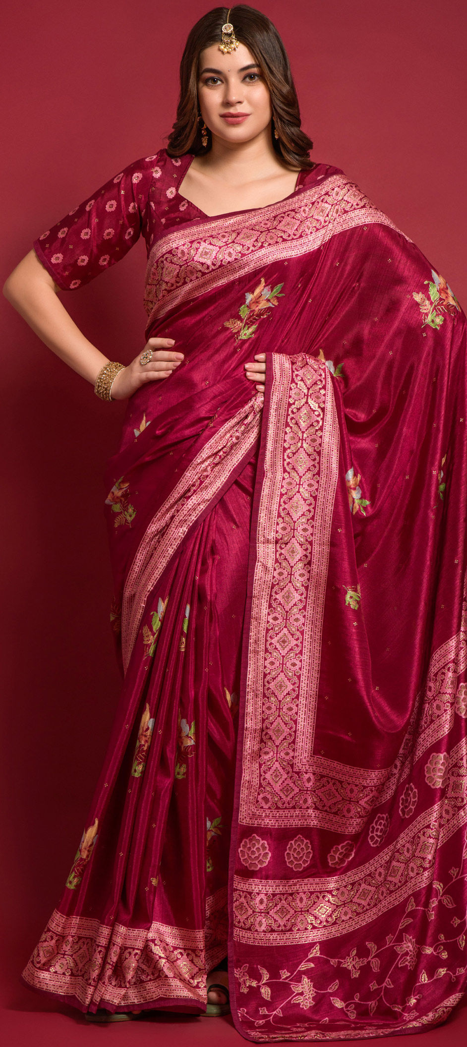 Traditional Red and Maroon color Art Silk, Silk fabric Saree : 1854060