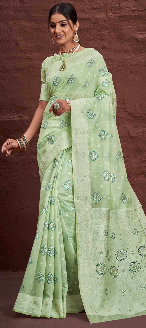 Traditional Green color Cotton fabric Saree : 1854406