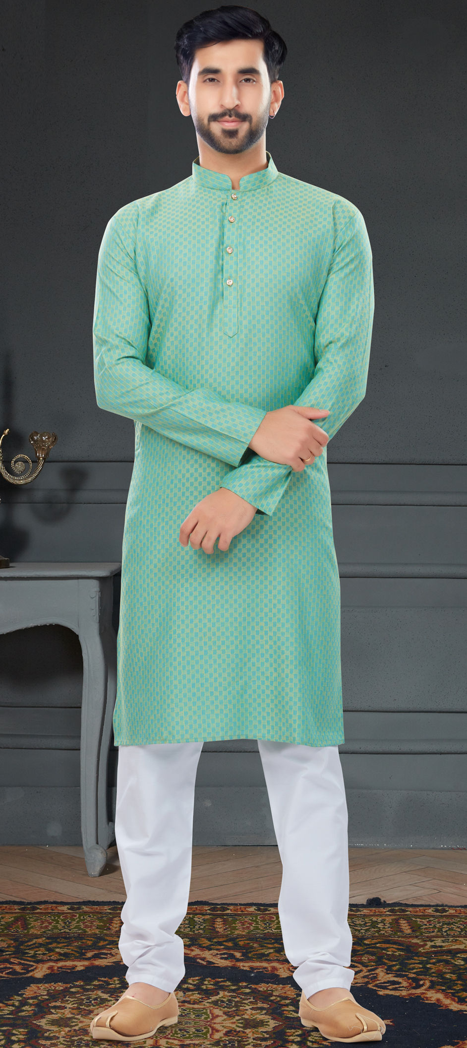 Blue color Cotton fabric Kurta Pyjamas : 1854819