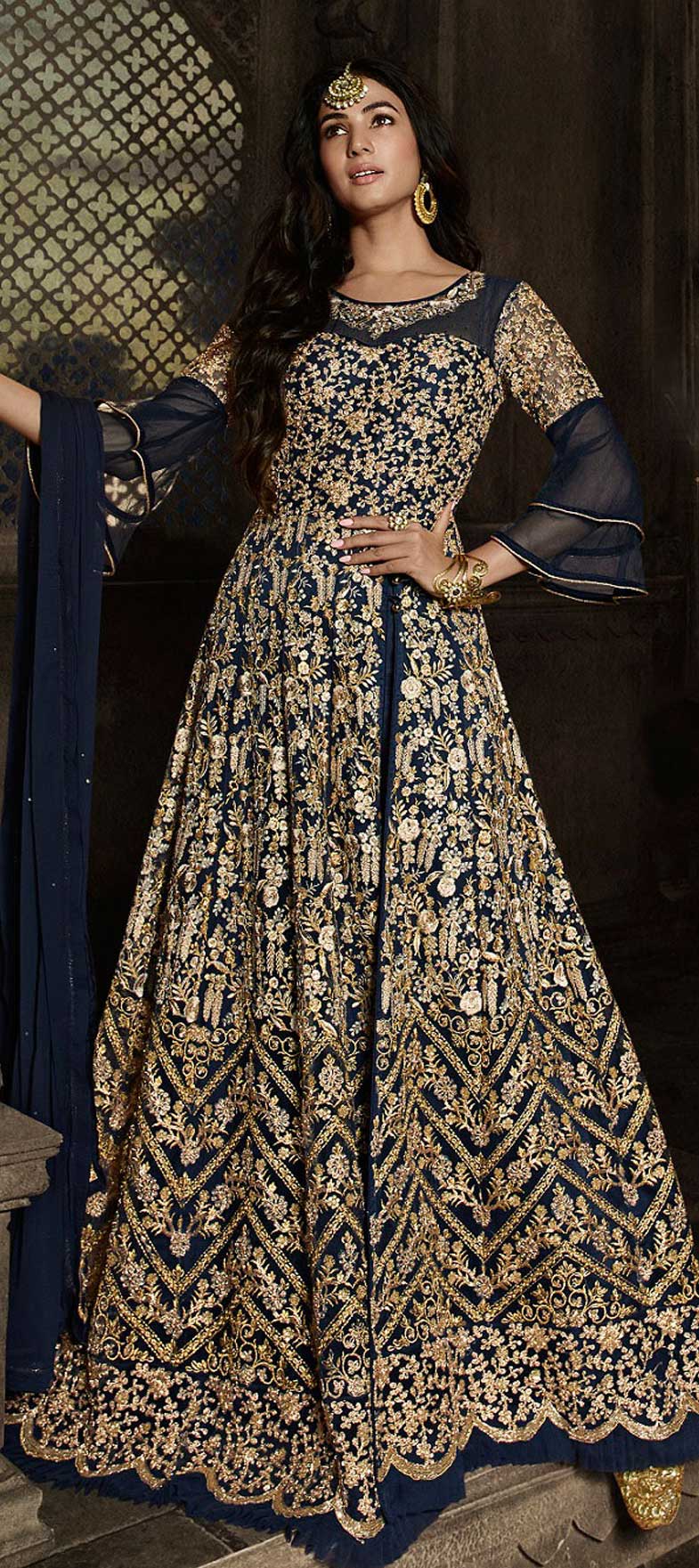 Reception, Wedding Blue color Net fabric Salwar Kameez : 1855148