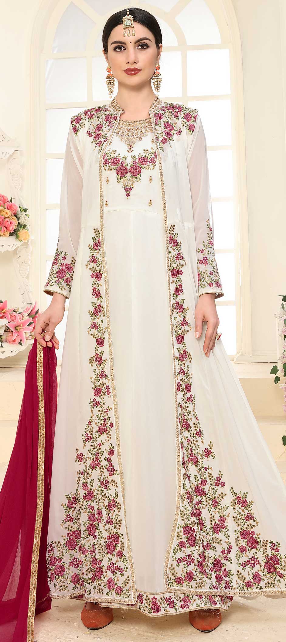 Festive, Party Wear White and Off White color Faux Georgette fabric ...