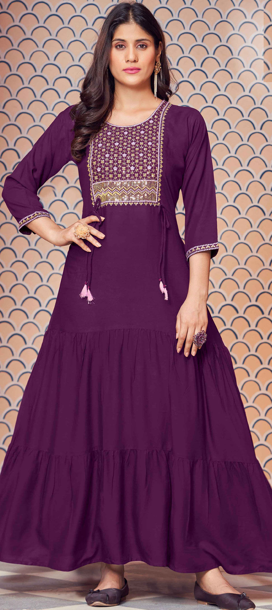Party Wear Purple and Violet color Rayon fabric Kurti : 1855815