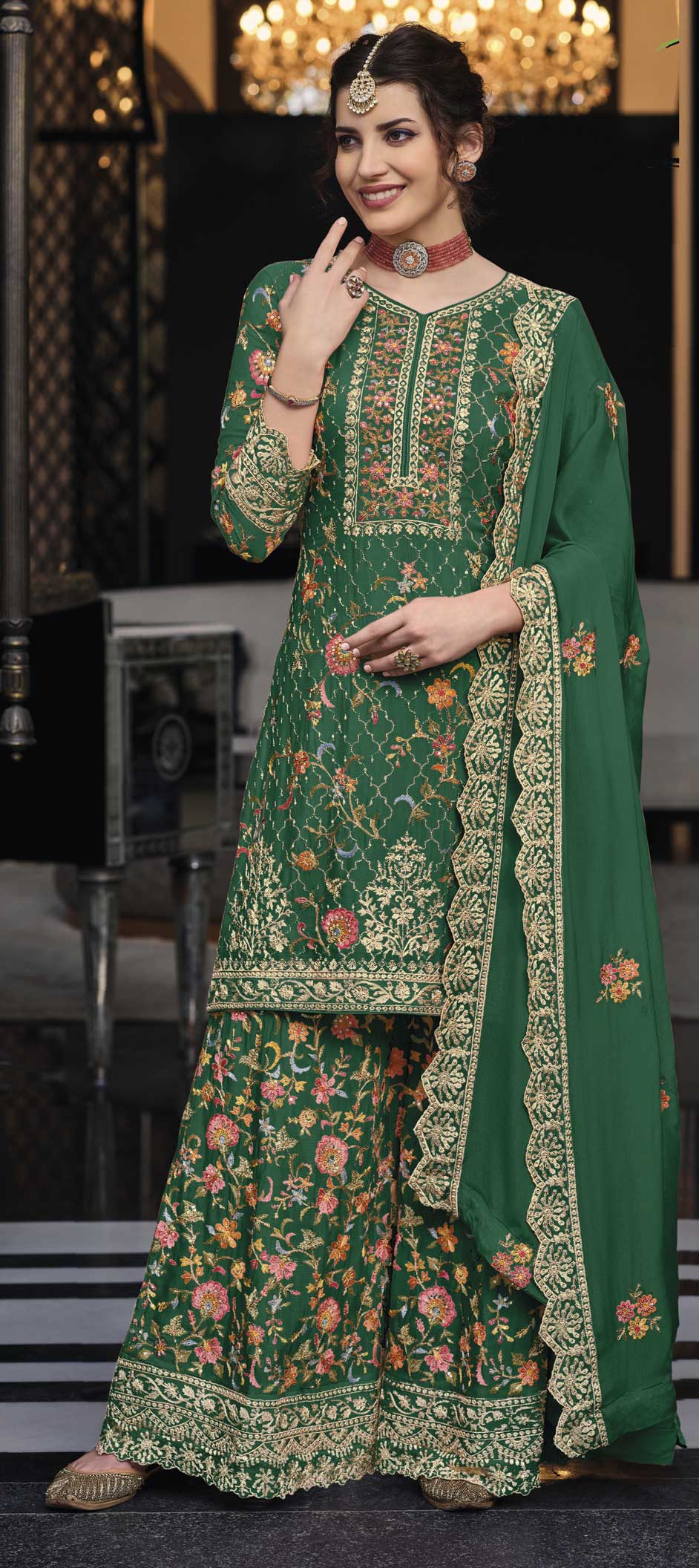 Festive, Mehendi Sangeet Green color Crepe Silk fabric Salwar Kameez ...
