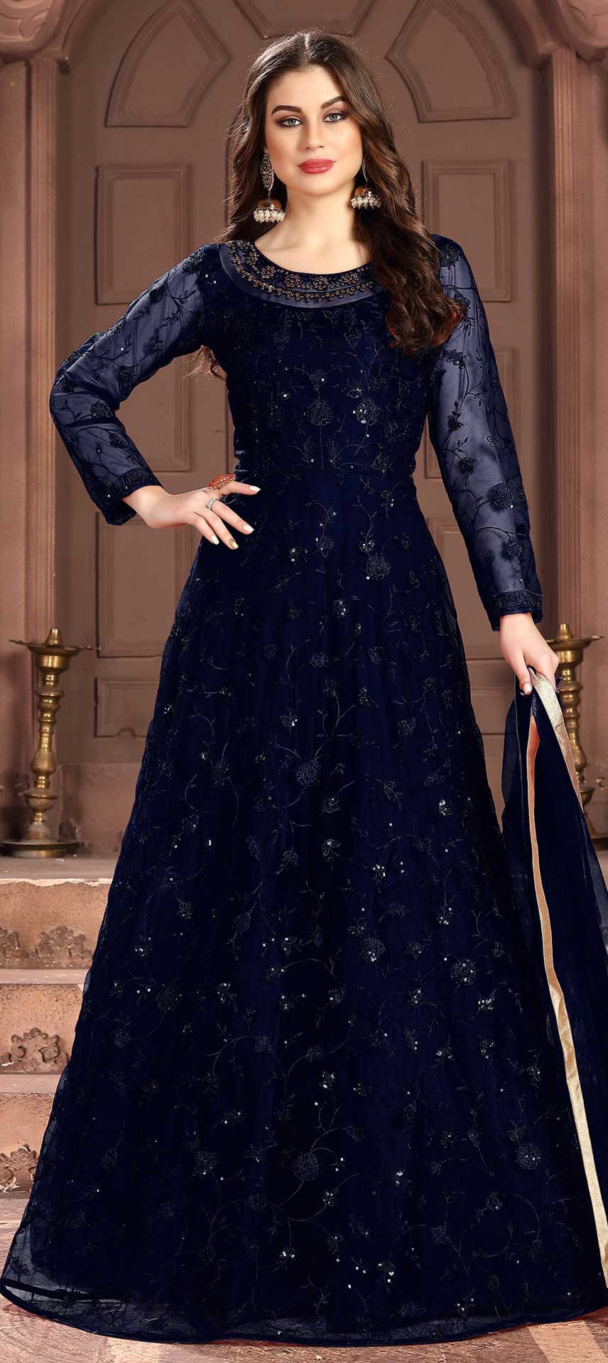 Bollywood Blue color Net fabric Salwar Kameez : 1856942