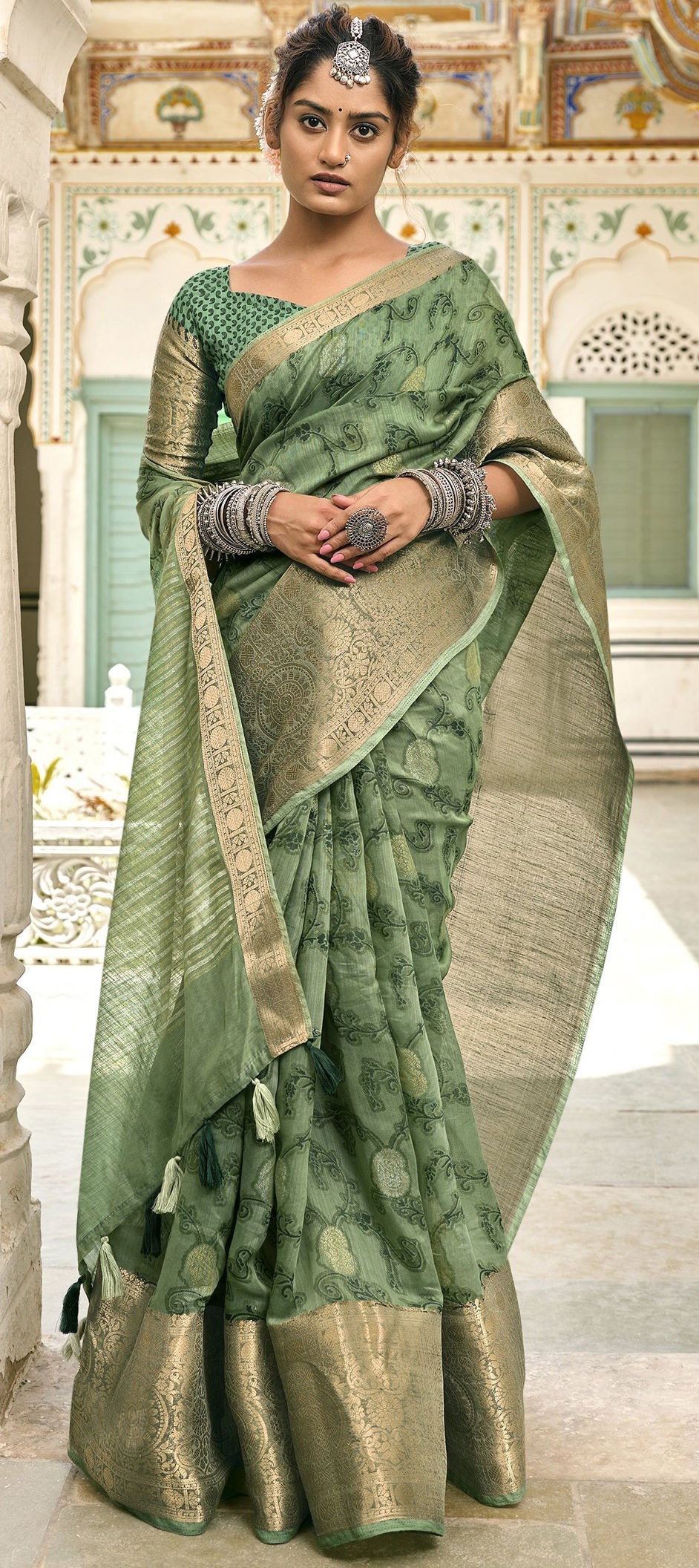 Traditional Green color Cotton fabric Saree : 1857022