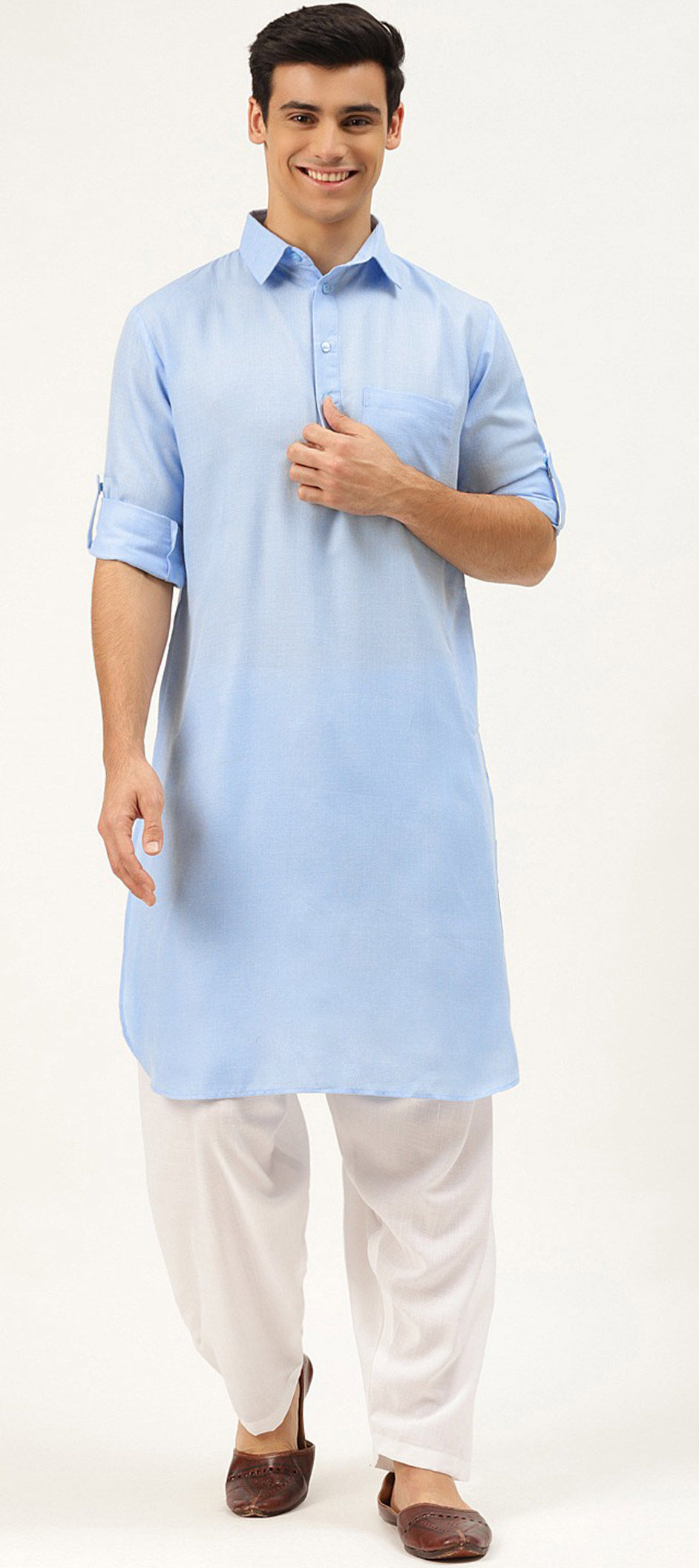 Blue color Blended Cotton fabric Pathani Suit : 1857489