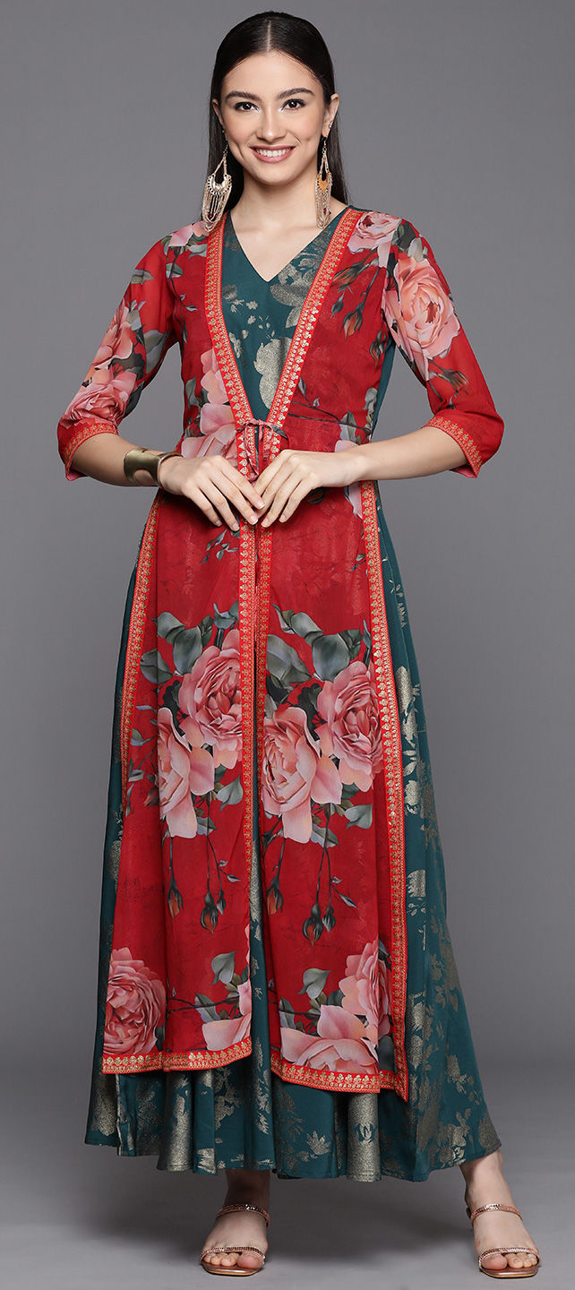 Party Wear Red and Maroon color Crepe Silk fabric Dress : 1857678