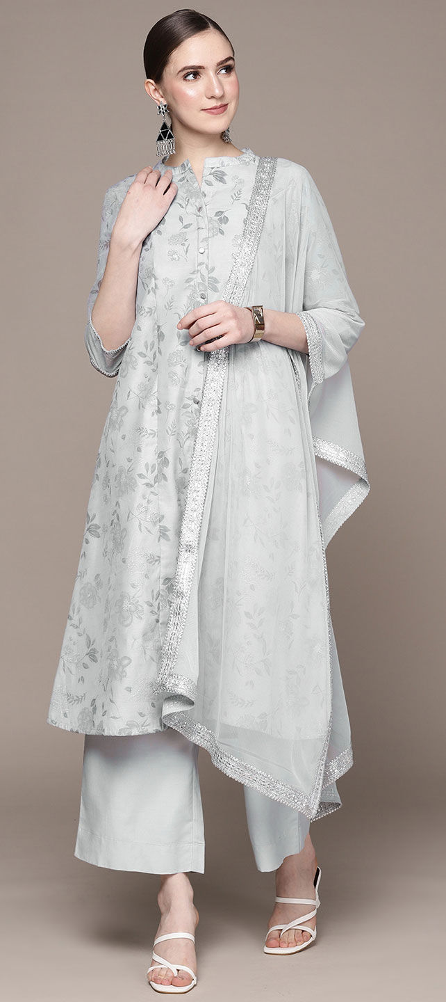 Festive, Party Wear Black and Grey color Chanderi Silk fabric Salwar ...