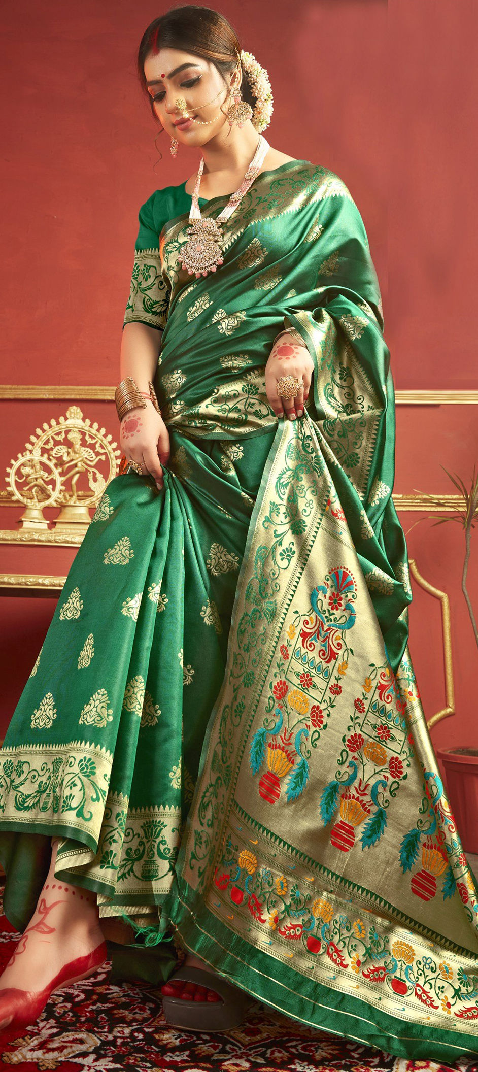 Festive Green color Blended fabric Saree : 1858058