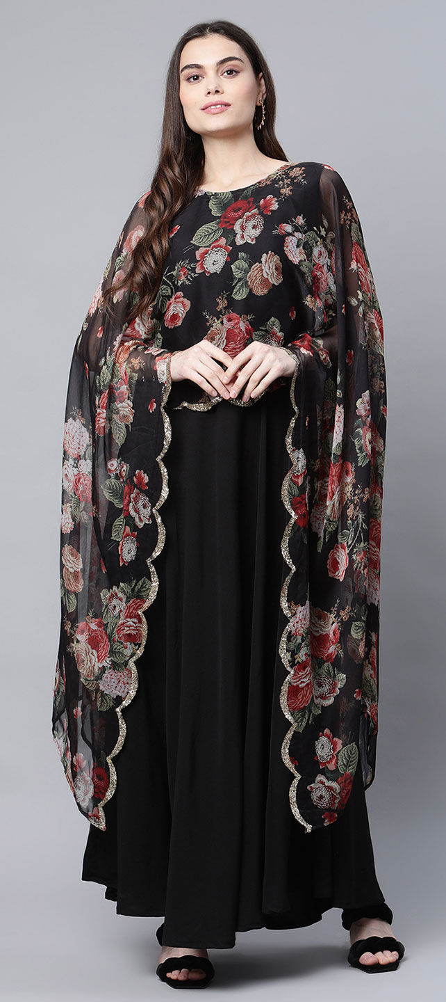 Party Wear Black and Grey color Crepe Silk fabric Dress : 1858120