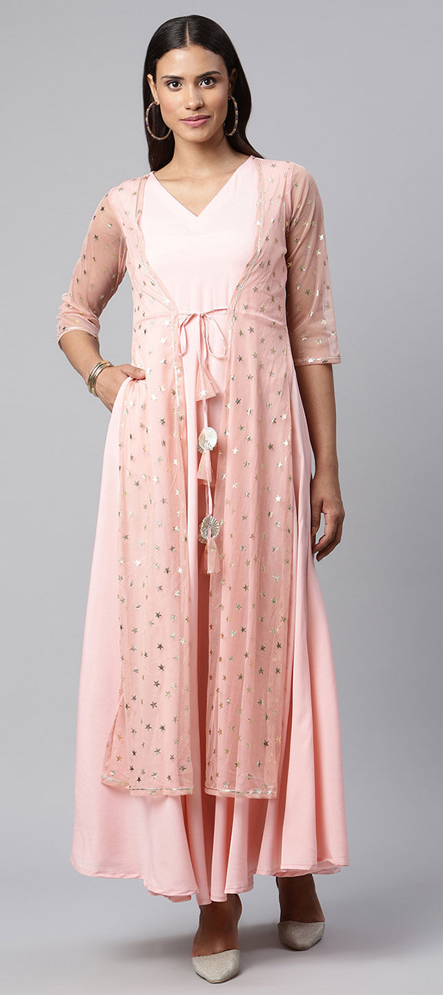 Party Wear Pink and Majenta color Crepe Silk fabric Dress : 1858123