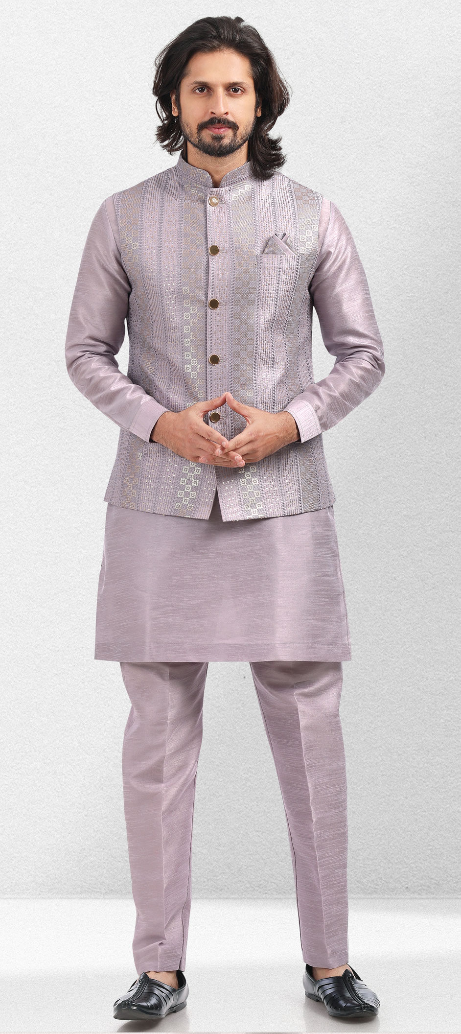 Purple and Violet color Art Silk fabric Kurta Pyjamas : 1858458