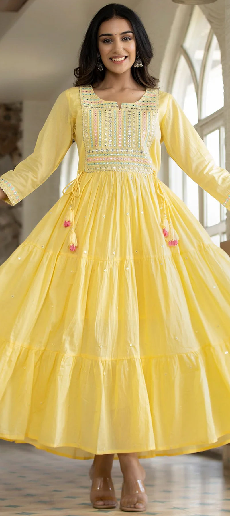 Festive Yellow color Cotton fabric Gown : 1858478