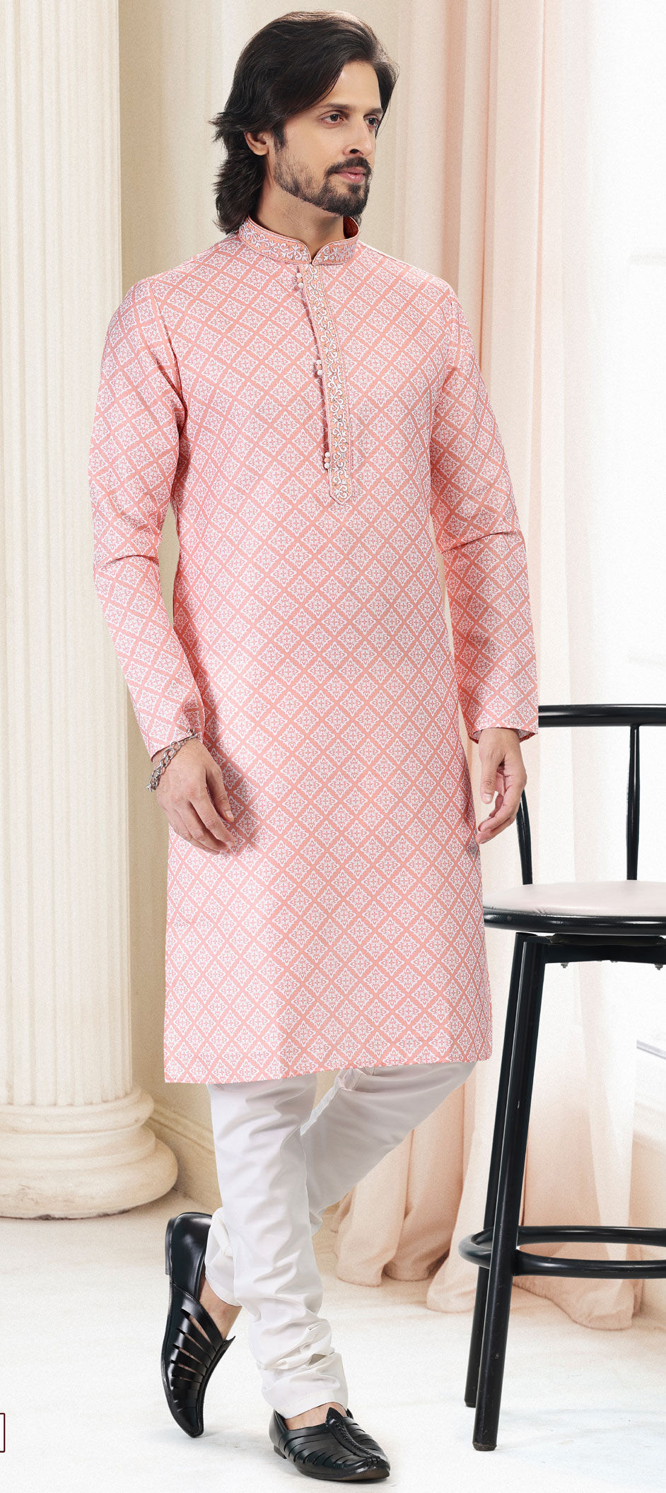 Pink and Majenta color Cotton fabric Kurta Pyjamas : 1858564