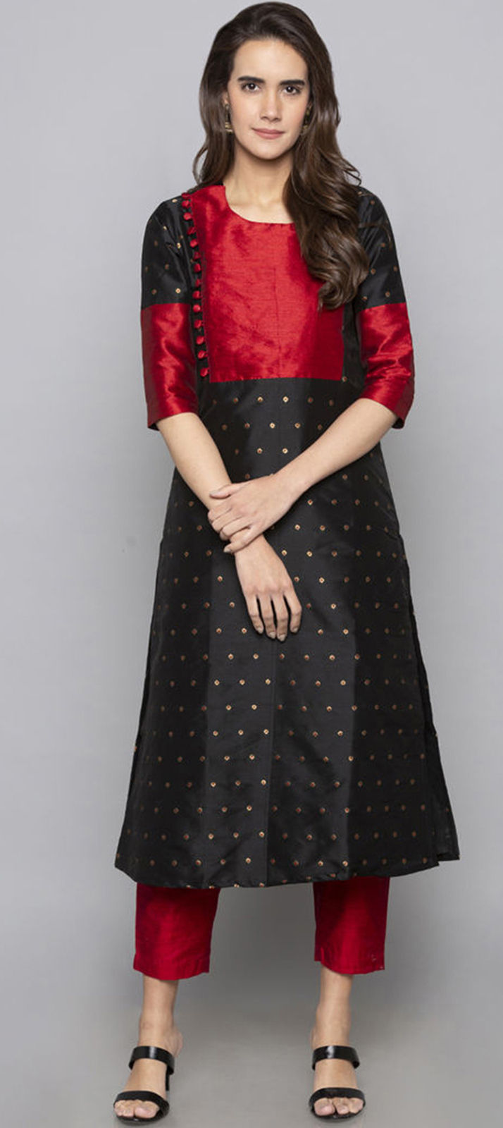 Party Wear Black and Grey color Art Silk fabric Salwar Kameez : 1858665