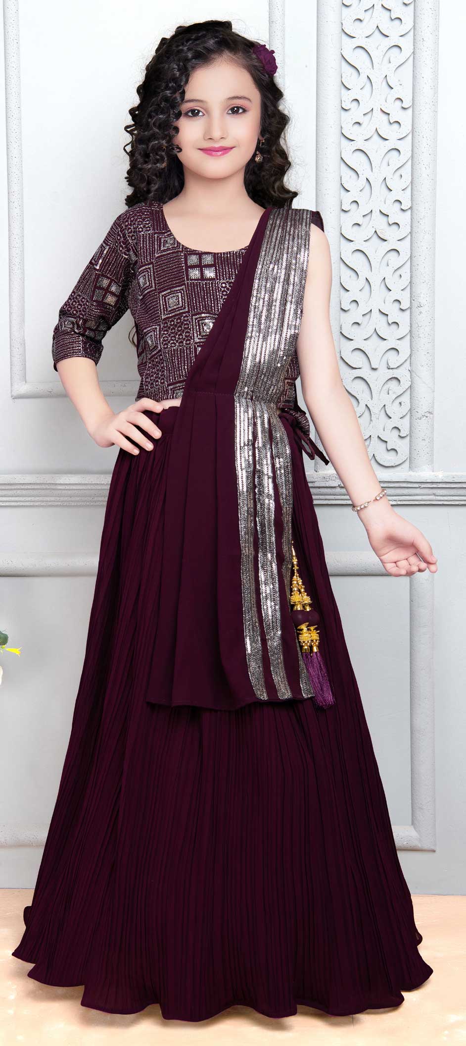 Purple and Violet color Georgette fabric Kids Lehenga : 1859089