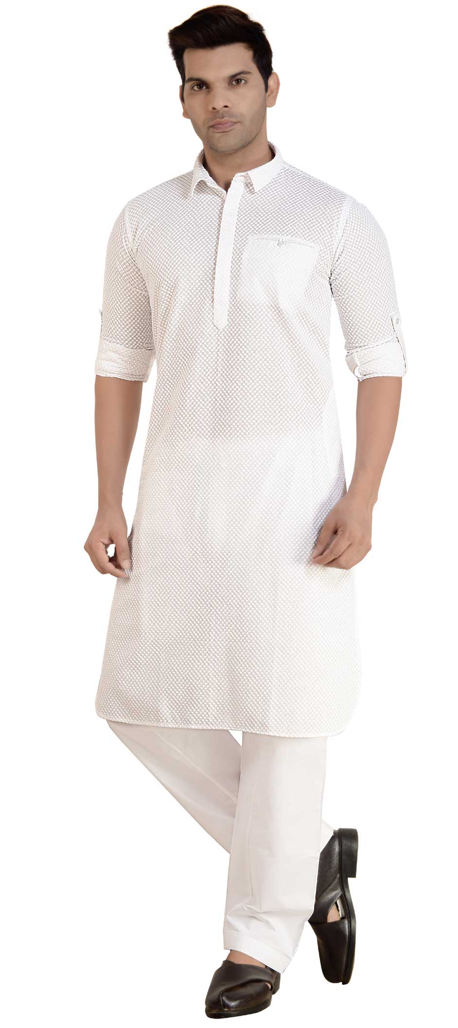 White and Off White color Rayon fabric Pathani Suit : 1859142