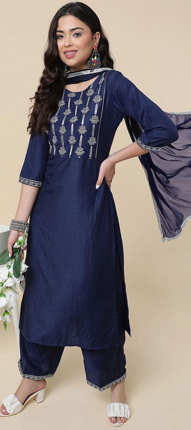 Festive Blue color Polyester Silk fabric Salwar Kameez : 1860125