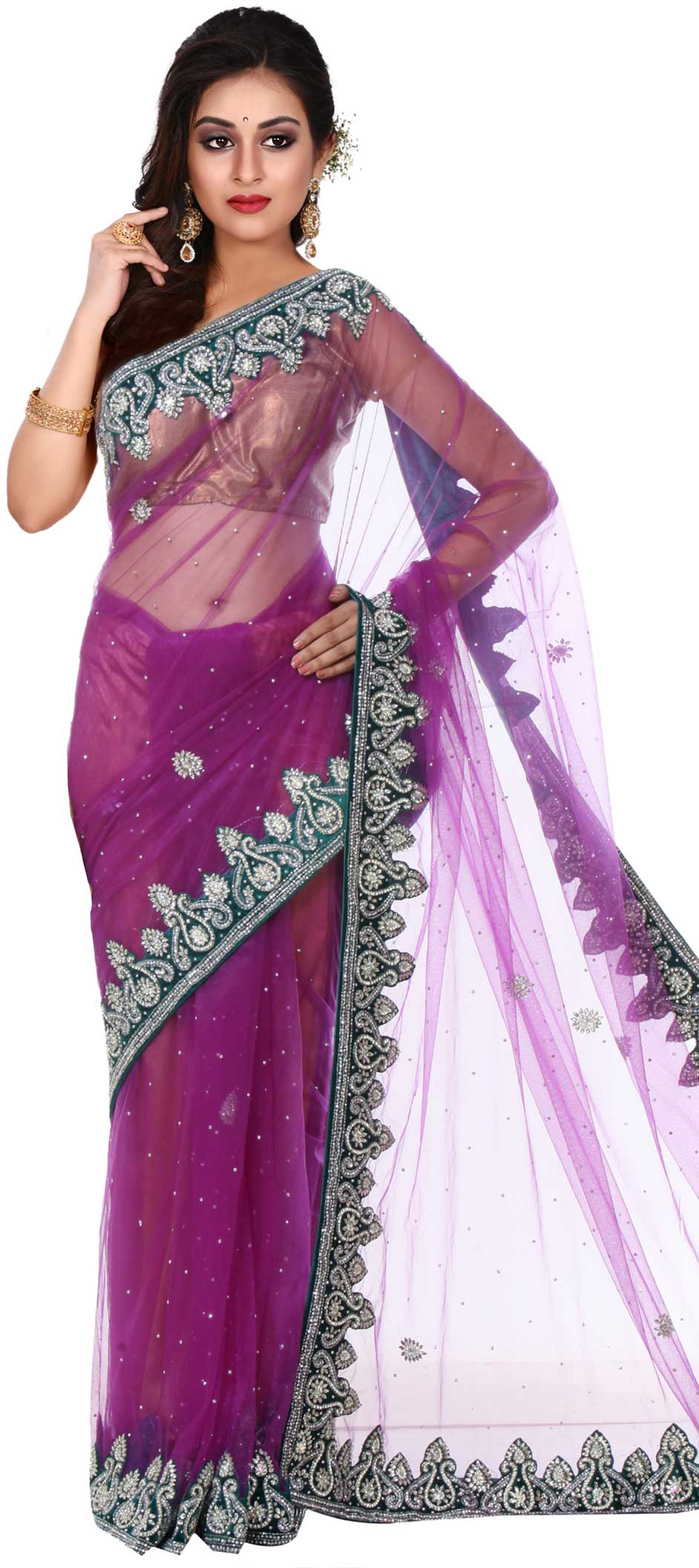 Festive Purple and Violet color Net fabric Saree : 1860502