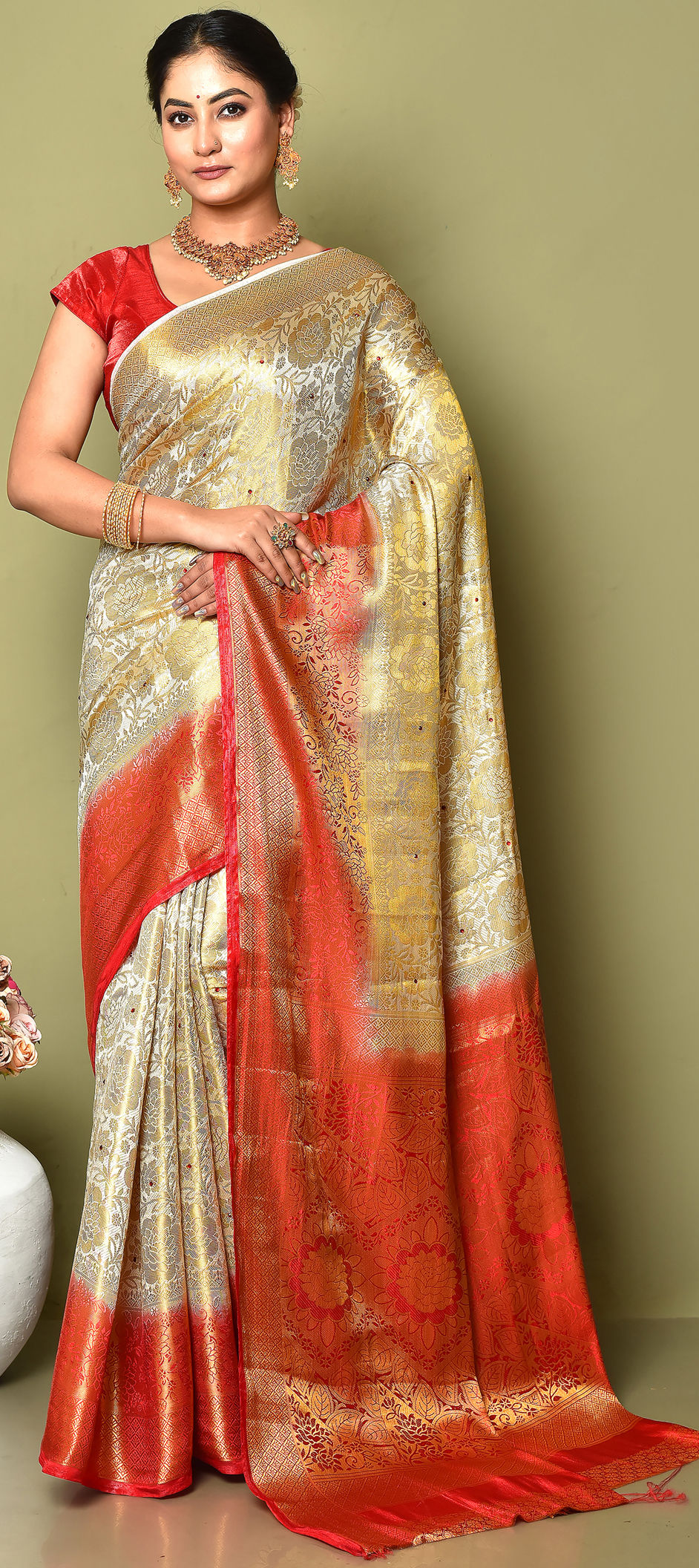 Festive, Traditional Red and Maroon, White and Off White color ...