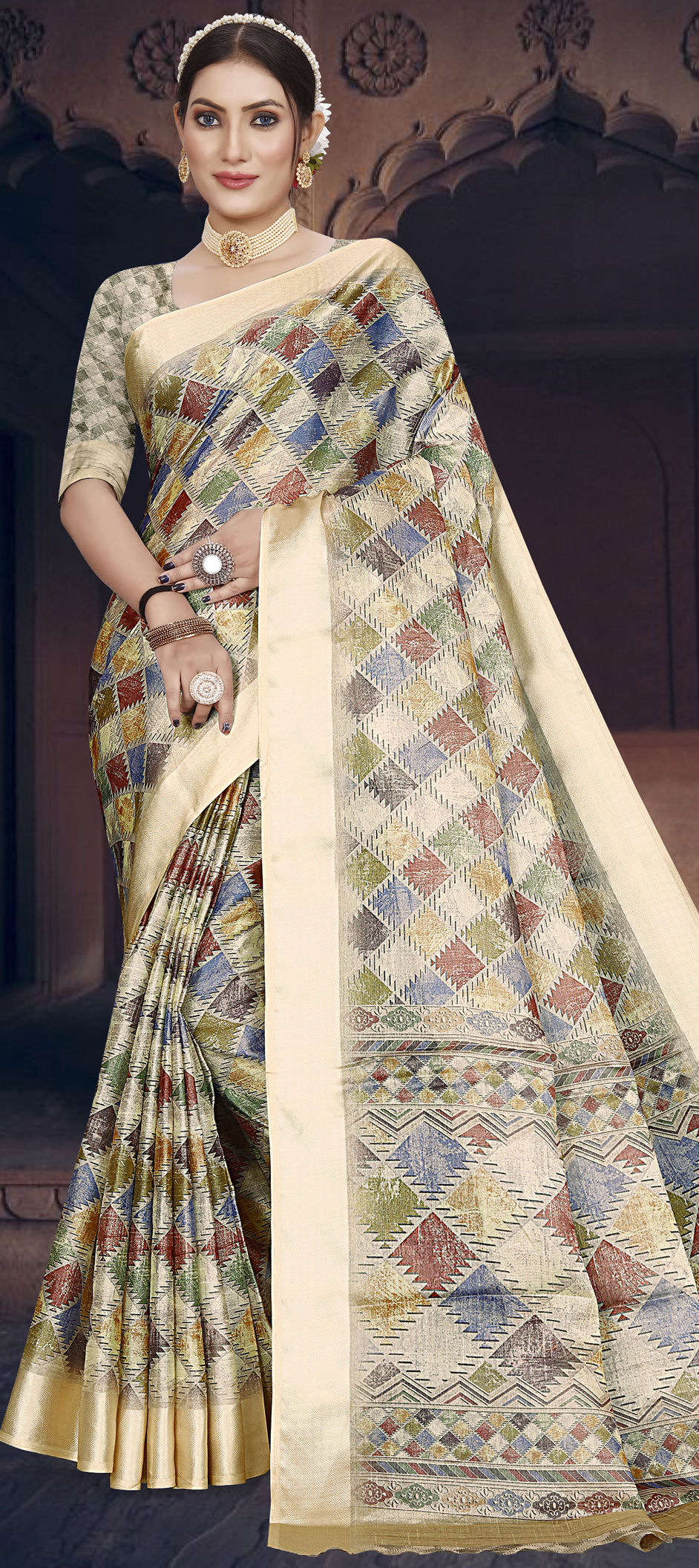 Traditional Multicolor color Cotton fabric Saree : 1860893