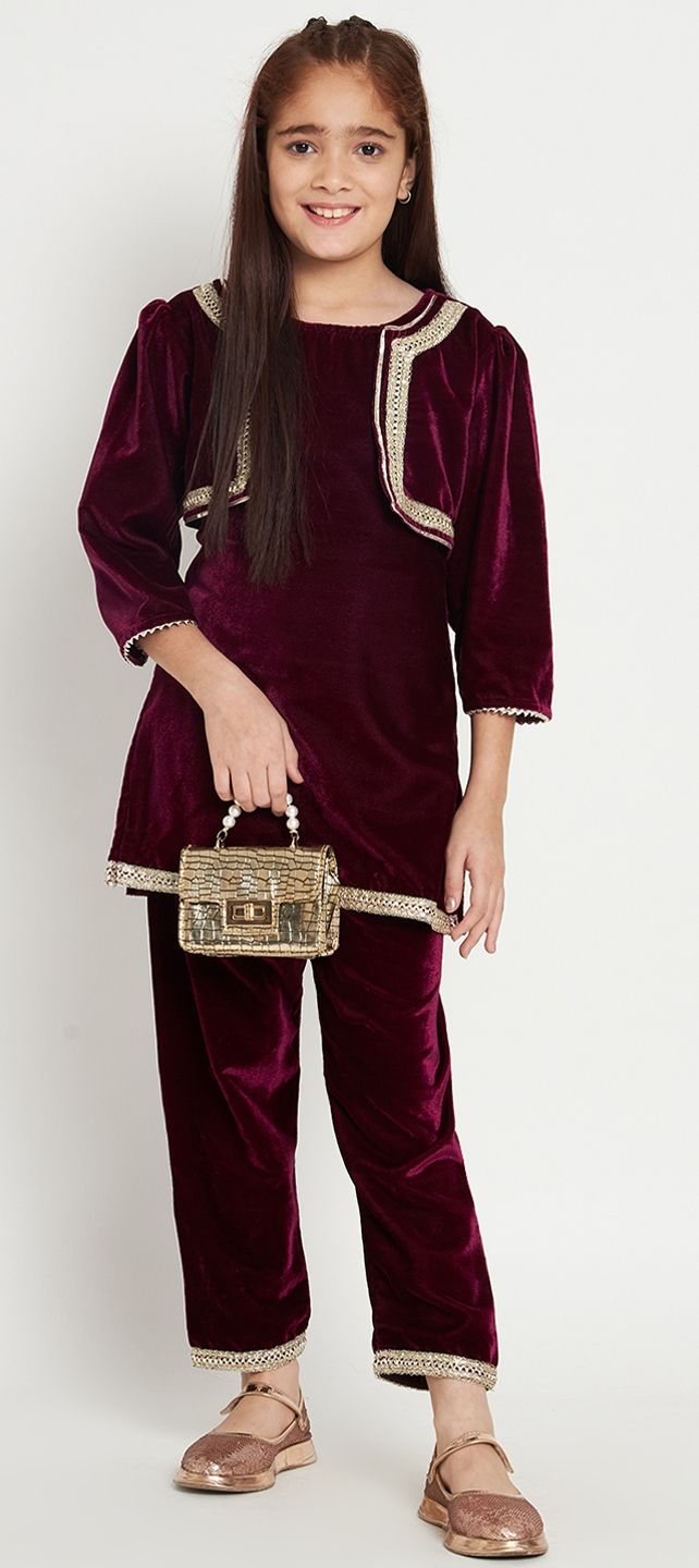 Festive, Summer Purple and Violet color Velvet fabric Girls Top with ...