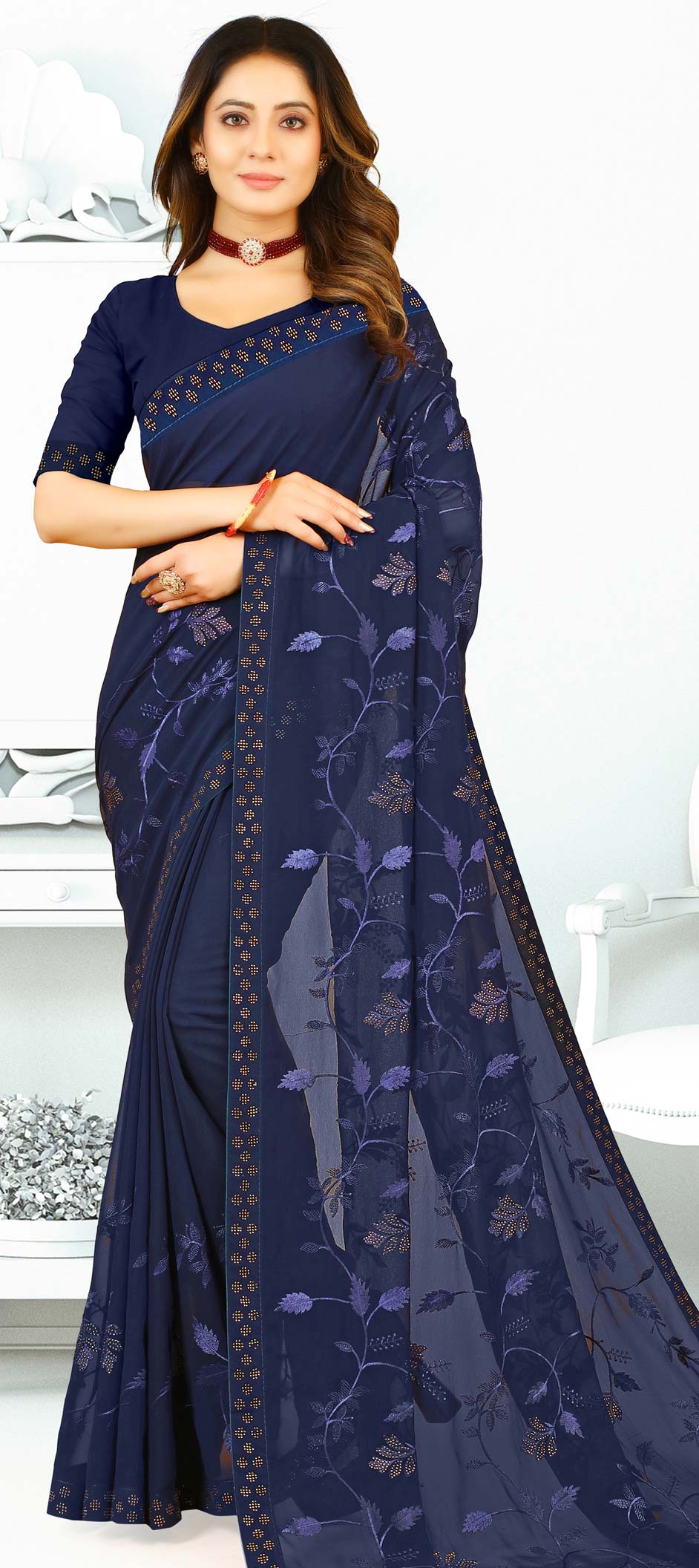 Party Wear, Reception Blue color Georgette fabric Saree : 1861528