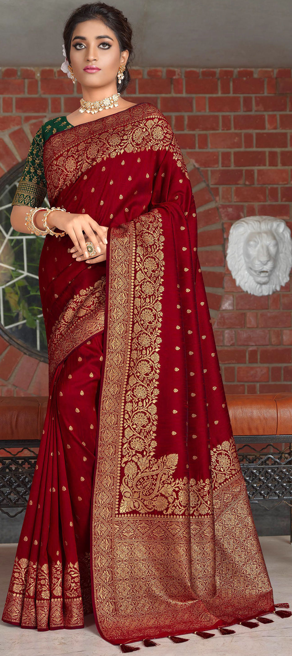 Festive, Traditional Red and Maroon color Art Silk, Silk fabric Saree ...