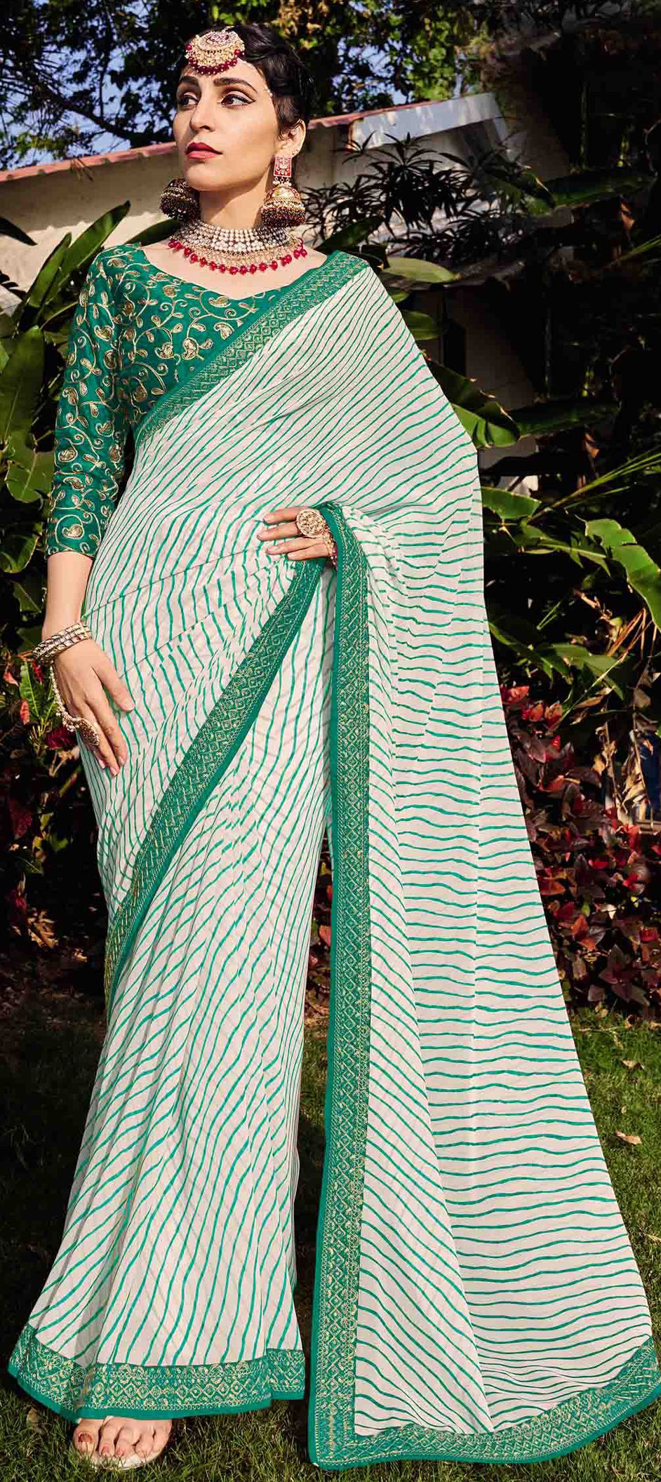 Festive Green color Georgette fabric Saree : 1862120