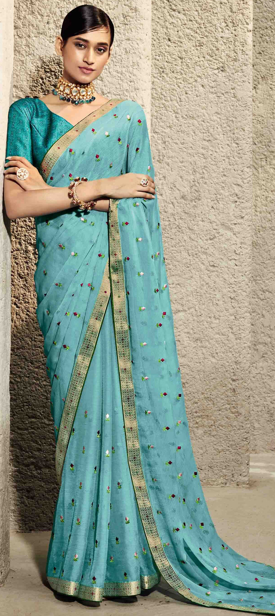 Festive Blue color Chiffon fabric Saree : 1862177