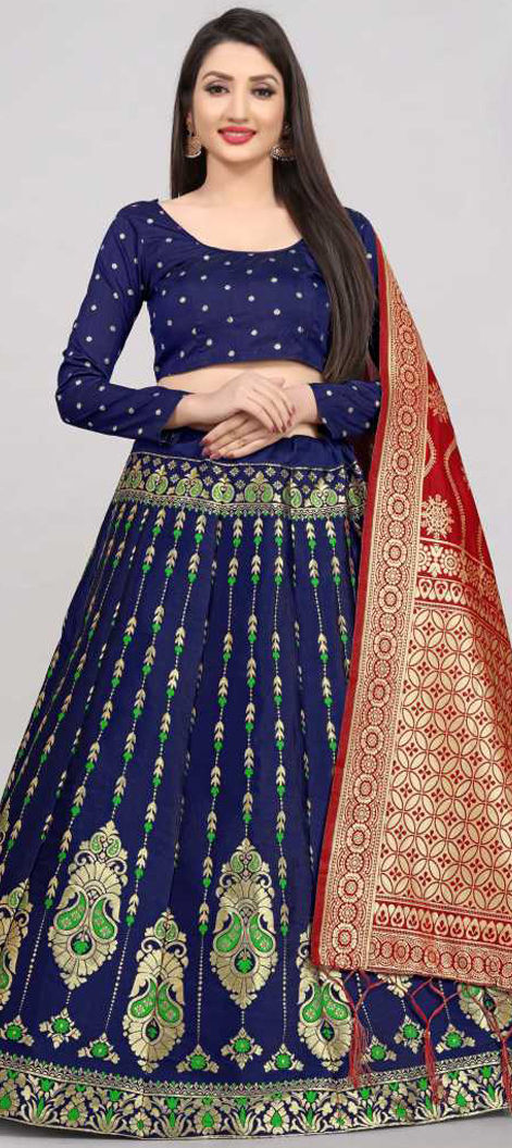 Festive Blue color Banarasi Silk fabric Lehenga : 1862540