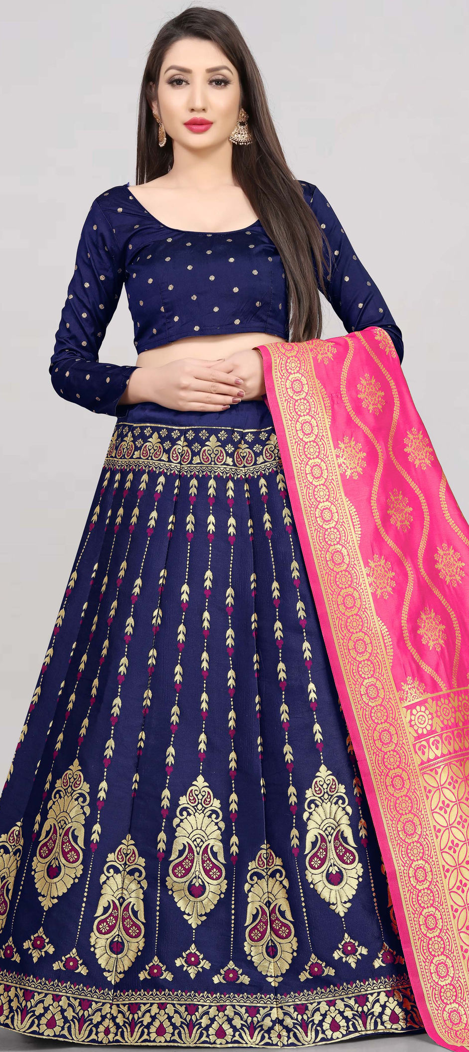 Festive Blue color Banarasi Silk fabric Lehenga : 1862555
