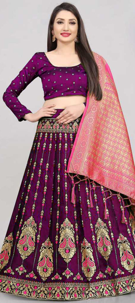 Festive Purple and Violet color Banarasi Silk fabric Lehenga : 1862561