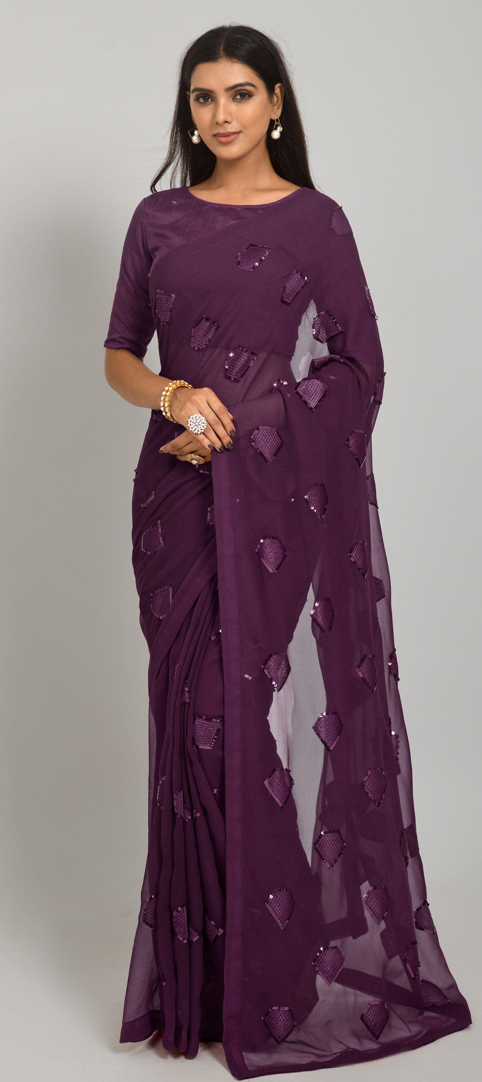 Designer, Party Wear Purple and Violet color Georgette fabric Saree ...
