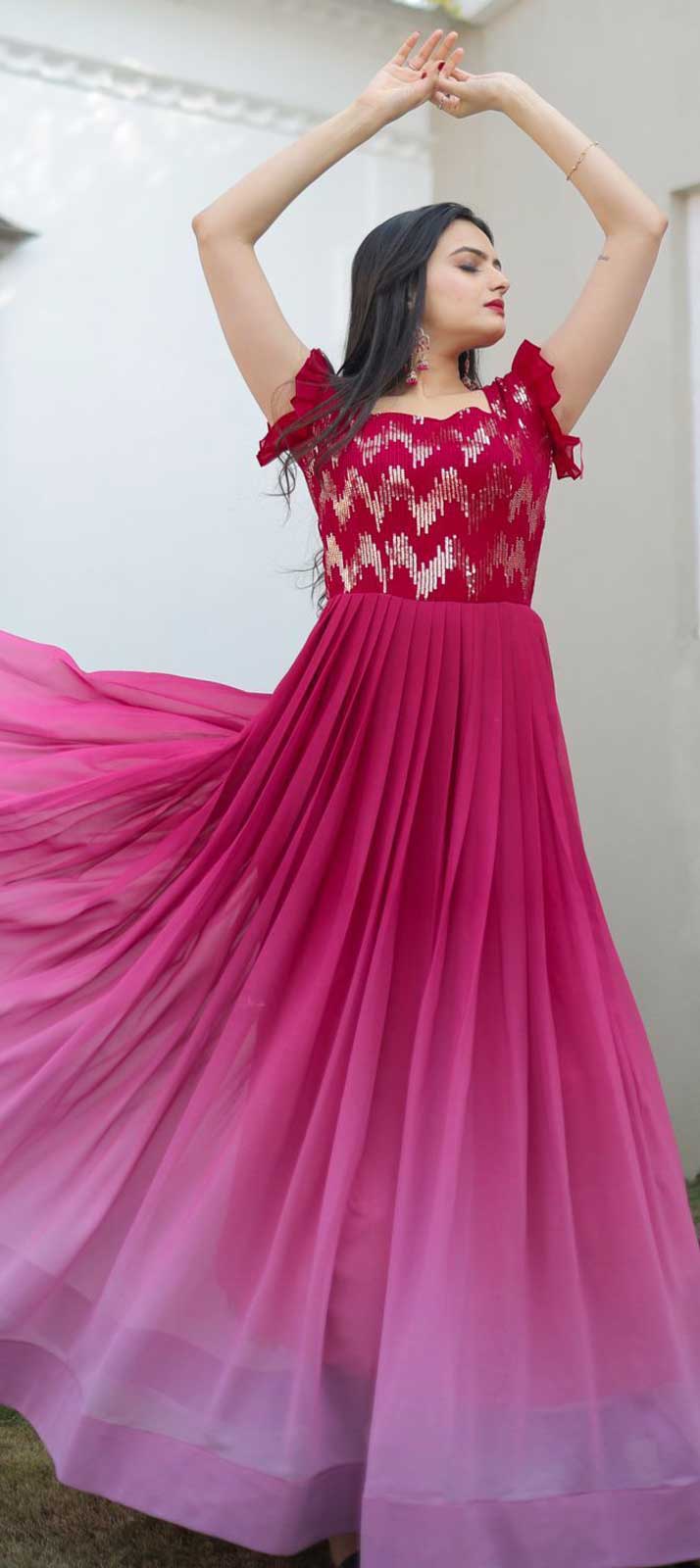 Party Wear Pink and Majenta color Georgette fabric Gown : 1863548