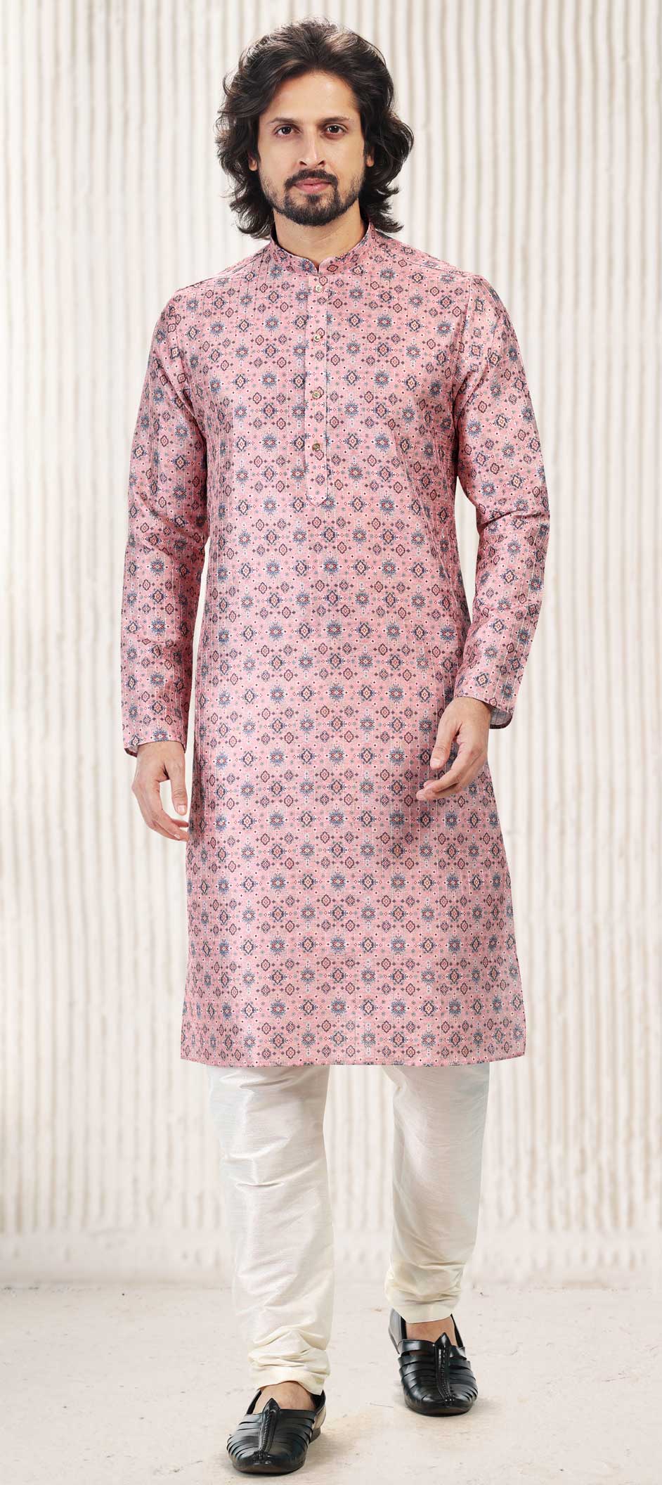 Pink and Majenta color Jacquard fabric Kurta Pyjamas : 1863898