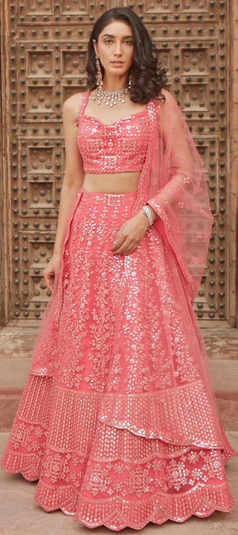 Bollywood Pink and Majenta color Organza Silk fabric Lehenga : 1863964