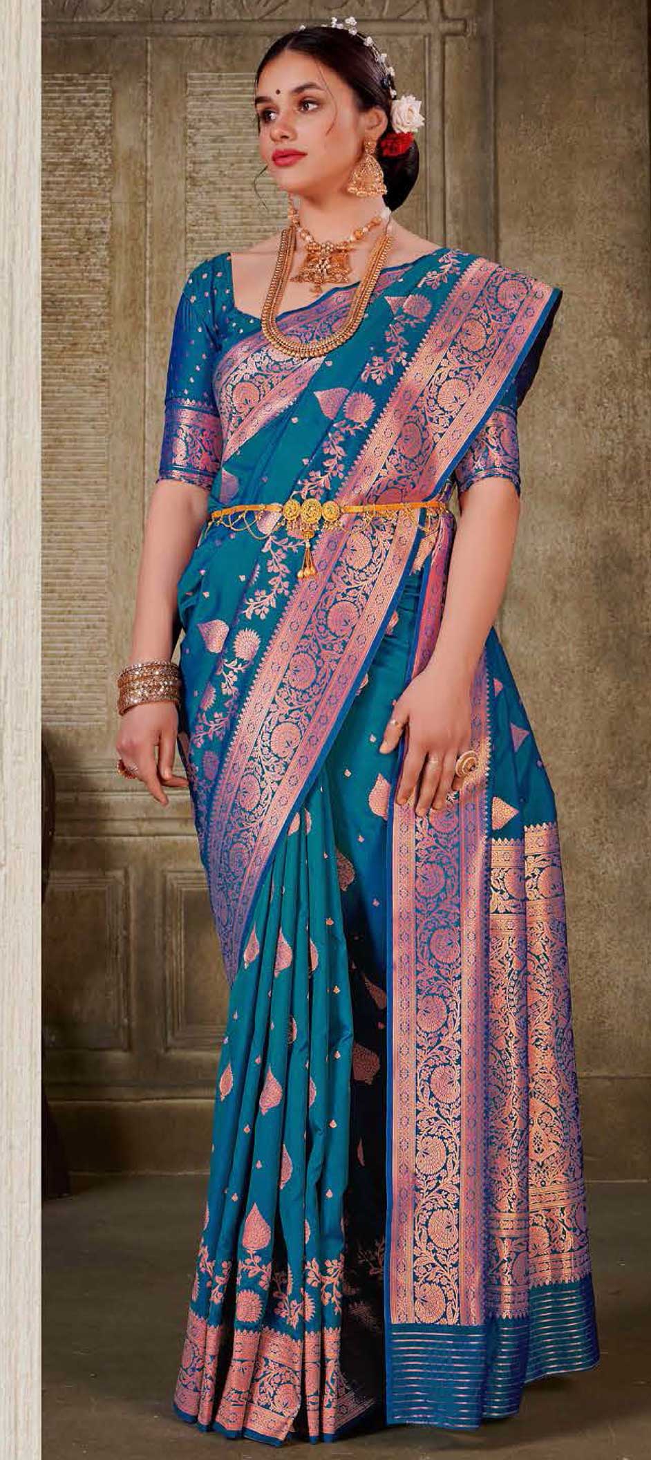Reception, Traditional Blue color Banarasi Silk, Silk fabric Saree ...