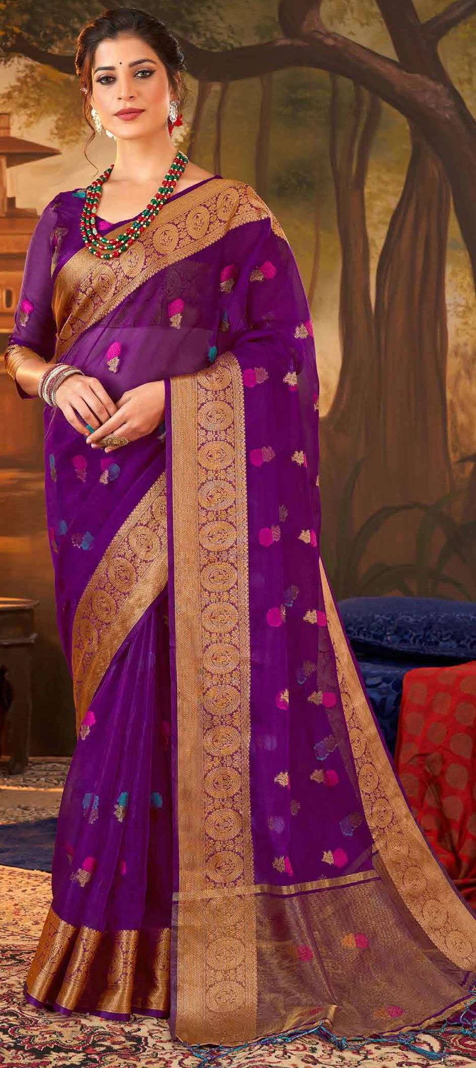 Traditional, Wedding Purple and Violet color Banarasi Silk, Silk fabric ...