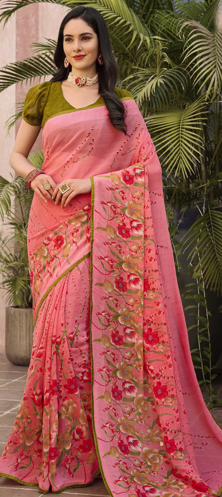 Casual, Party Wear Pink and Majenta color Georgette fabric Saree : 1864547