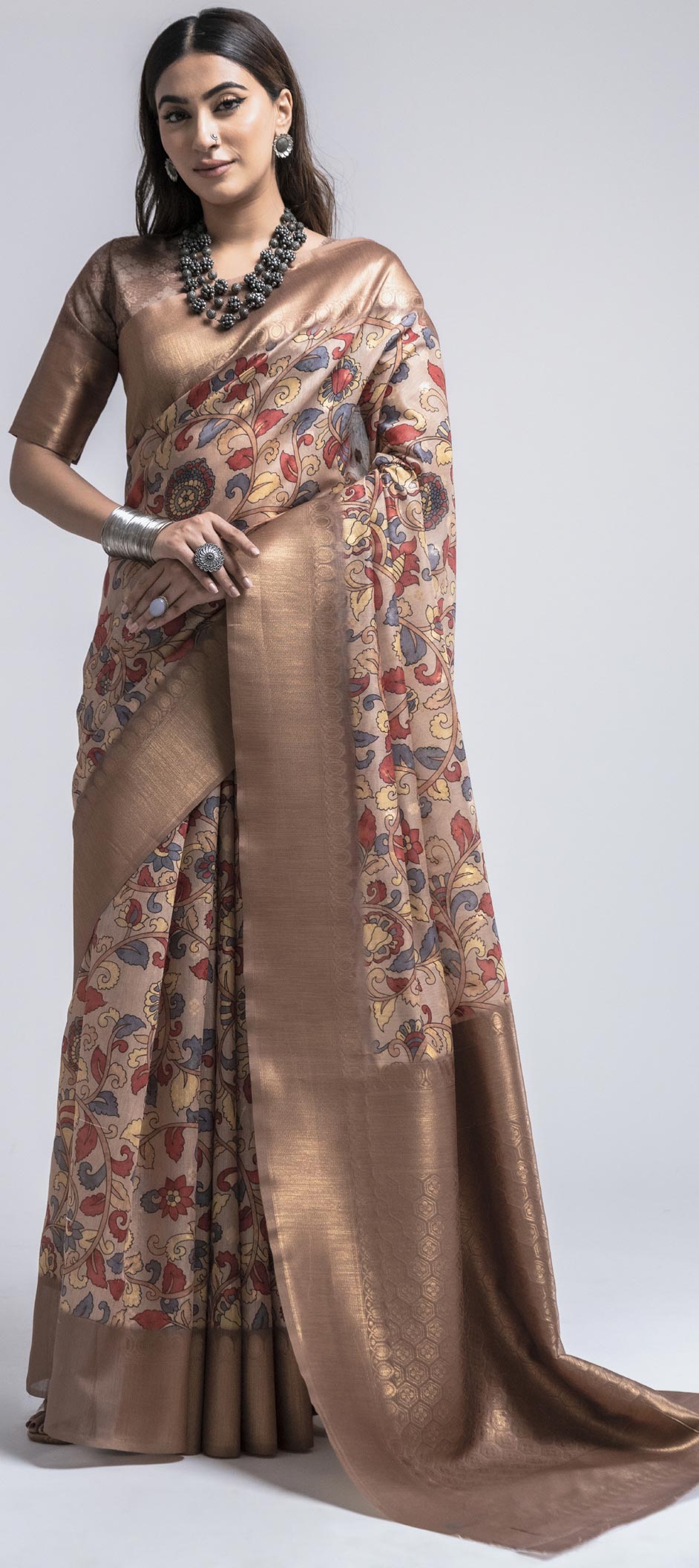 Traditional Beige and Brown color Silk fabric Saree : 1864640