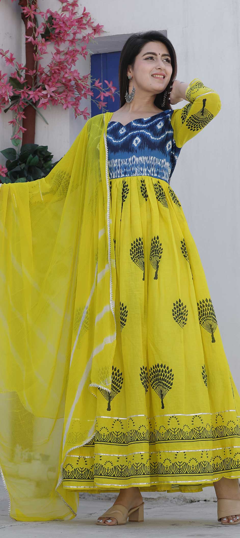 Party Wear Yellow color Cotton fabric Gown : 1865453