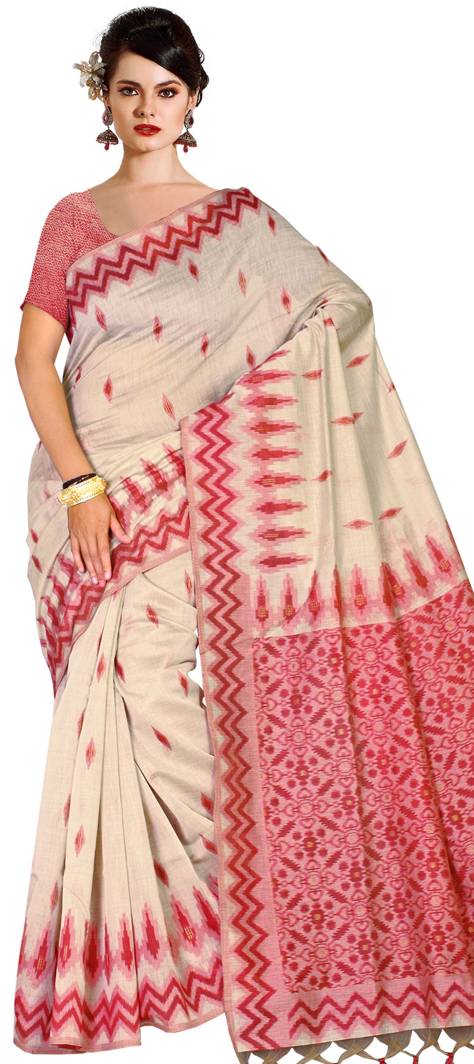 Traditional White and Off White color Linen fabric Saree : 1865569