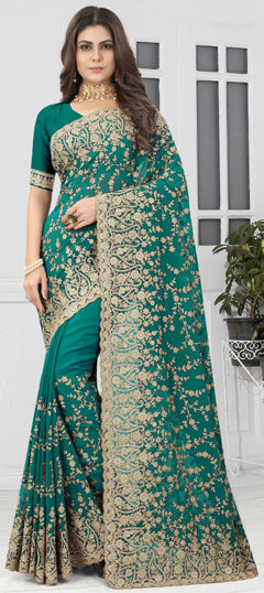 Party Wear, Reception Blue color Georgette fabric Saree : 1865745