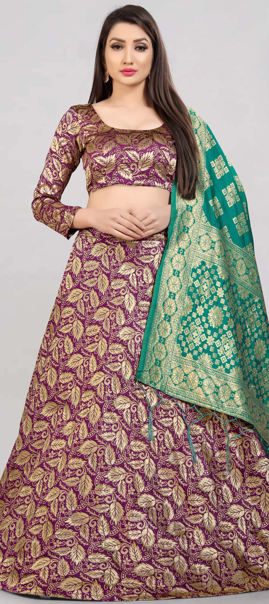 Festive, Reception Purple and Violet color Banarasi Silk fabric Lehenga ...