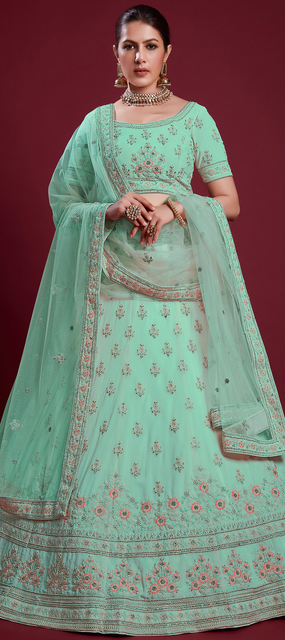Mehendi Sangeet, Reception, Wedding Blue color Georgette fabric Lehenga ...