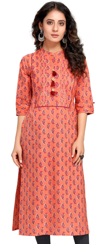Party Wear Orange color Cotton fabric Kurti : 1868146