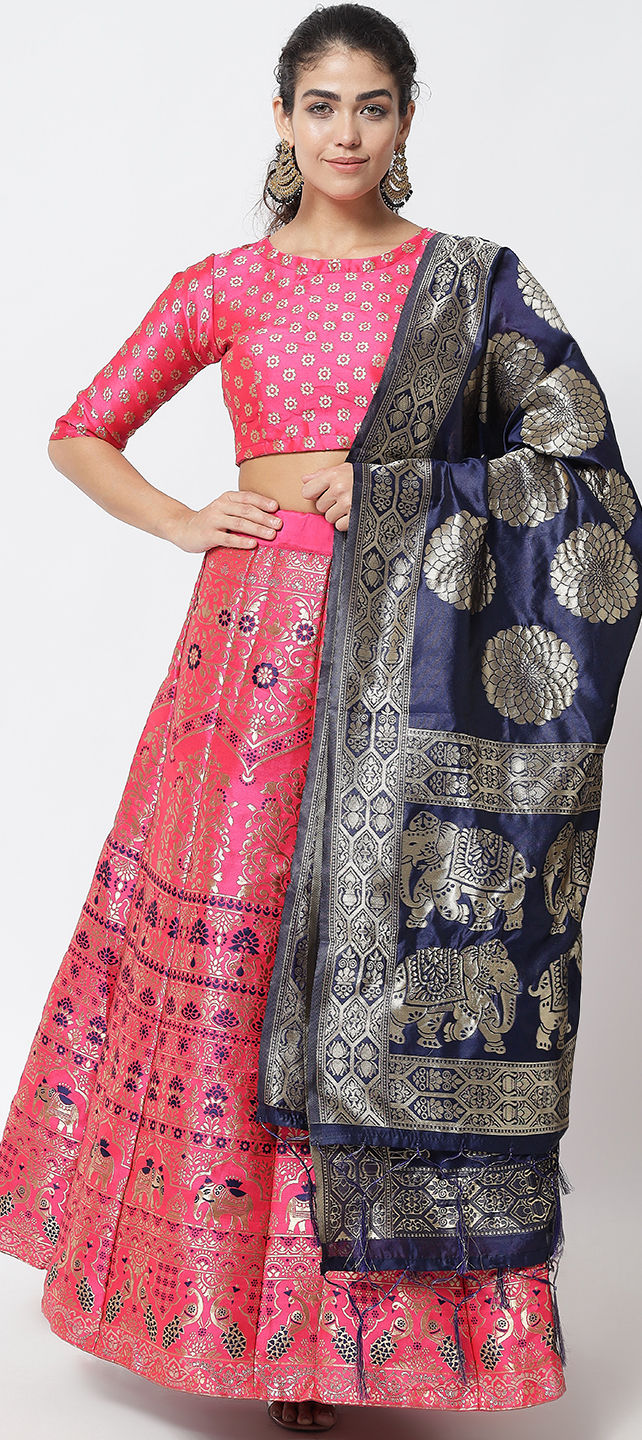 Party Wear, Reception Pink and Majenta color Banarasi Silk fabric ...